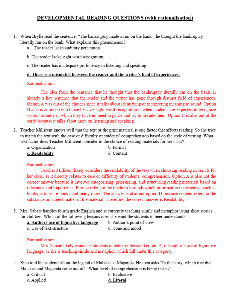 Developmental Reading Strategies Explained | PDF | Reading ...
