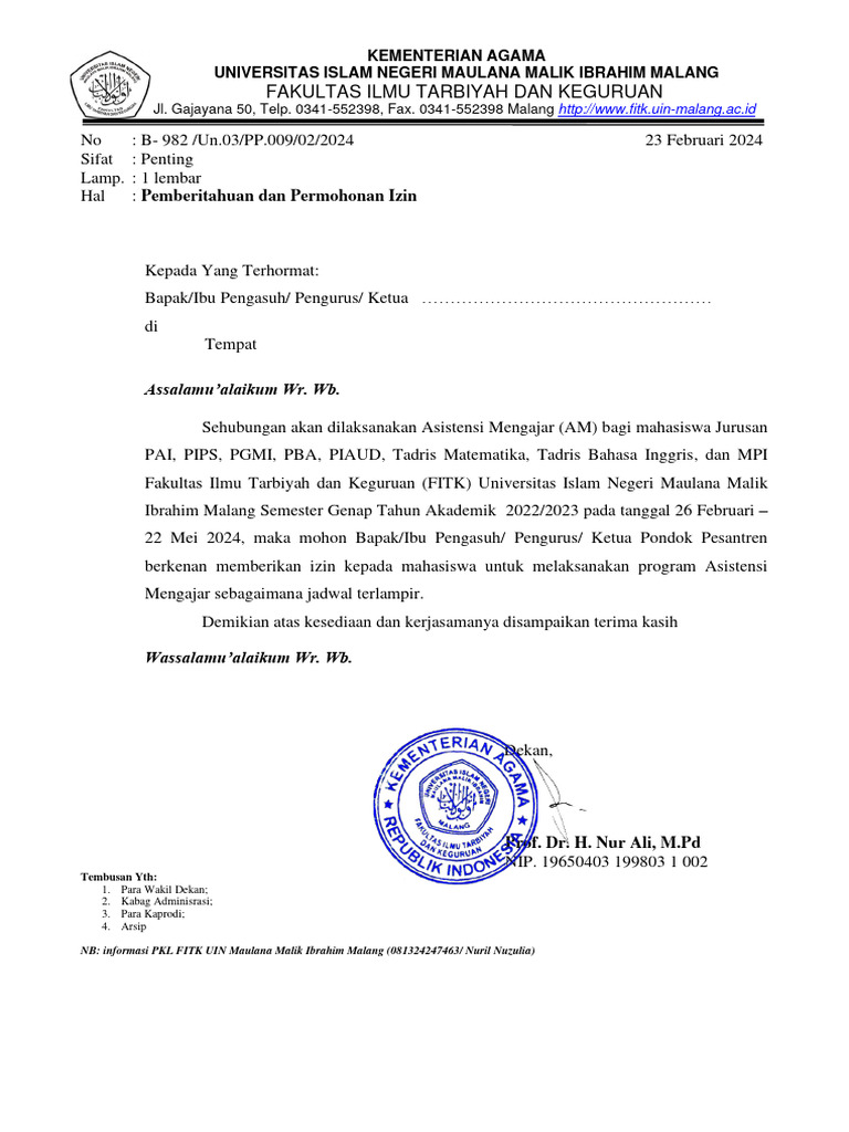 Surat Izin Pondok | PDF