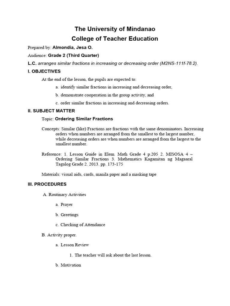 Semi Detailed 4 A S Lesson Plan | PDF | Numbers | Cognition
