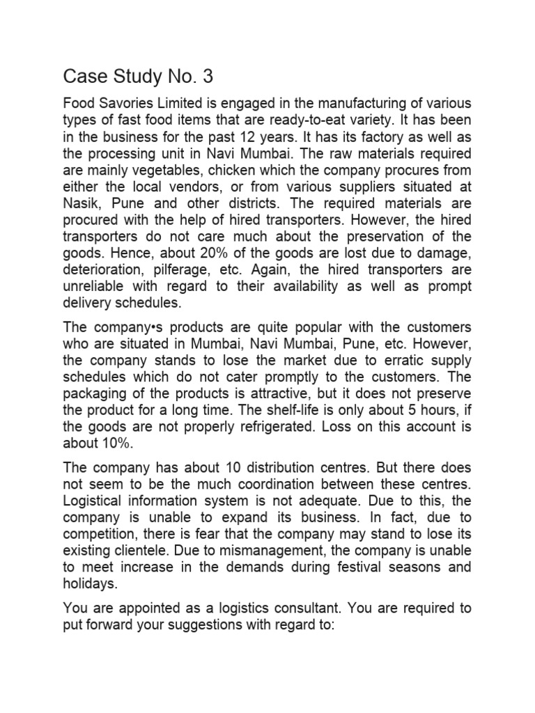 Case Study3 Food Savories | PDF | Logistics | Packaging And Labeling