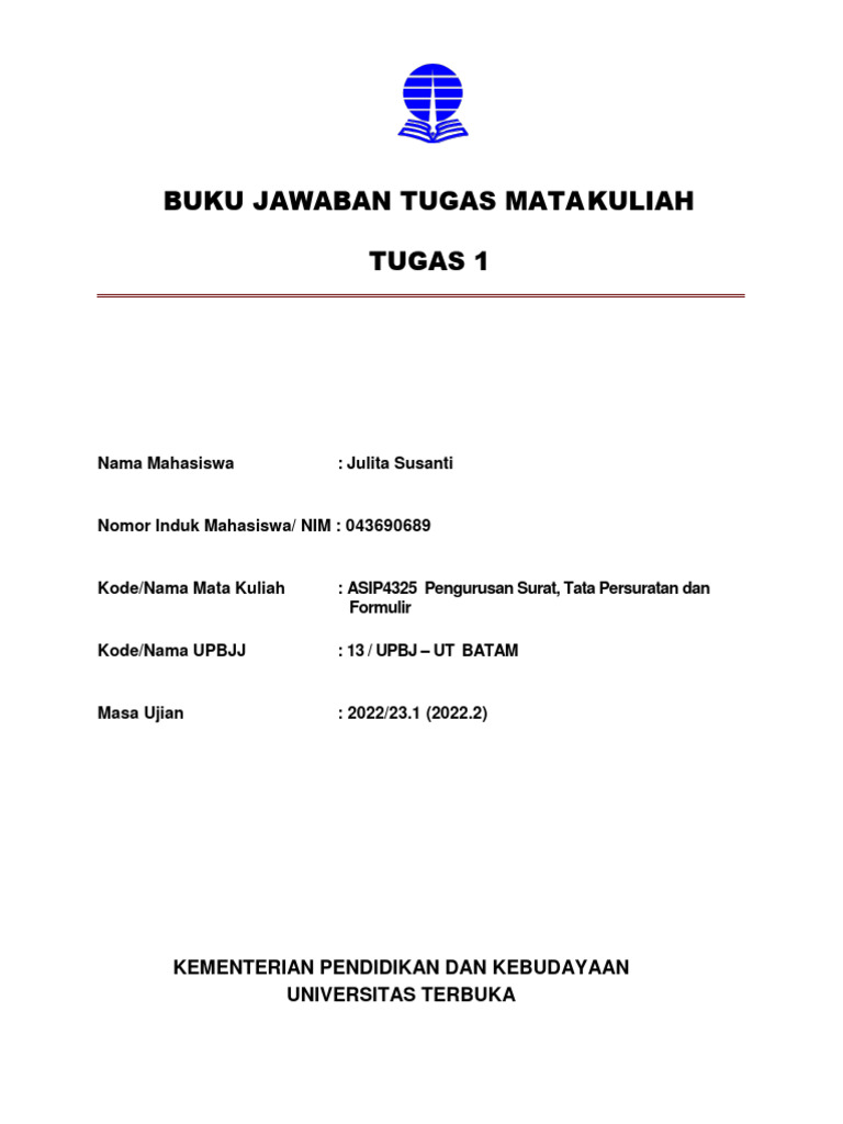 BJT ASIP4325 Pengurusan Surat, Tata Persuratan Dan Formulir | PDF ...