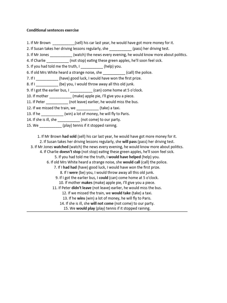 Conditional Sentences Exercise | PDF