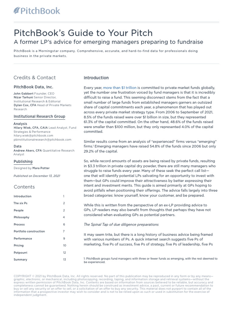 PitchBook Analyst Note PitchBook S Guide To Your Pitch | PDF ...