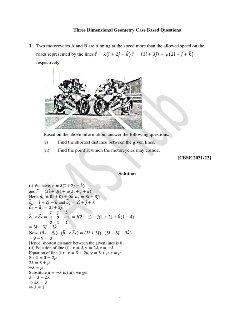 Three Dimensional Geometry Case Based Questions | PDF | Equations | Physics