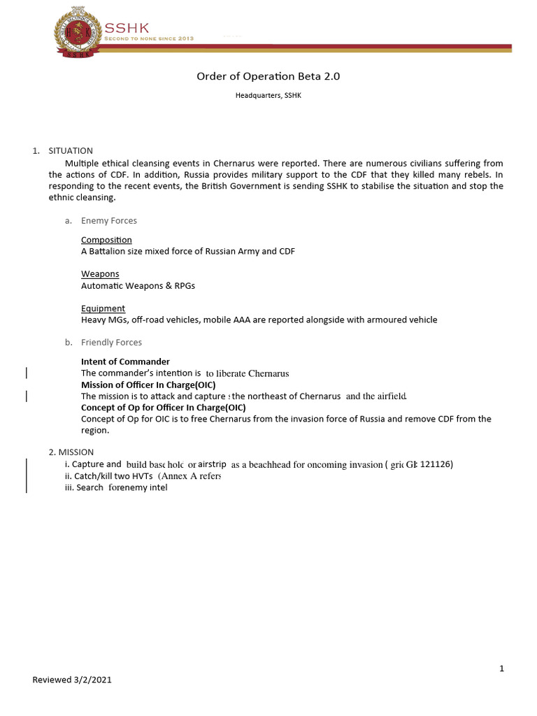 OpOrd Op Beta 2.0 | Download Free PDF | Military | Conflicts