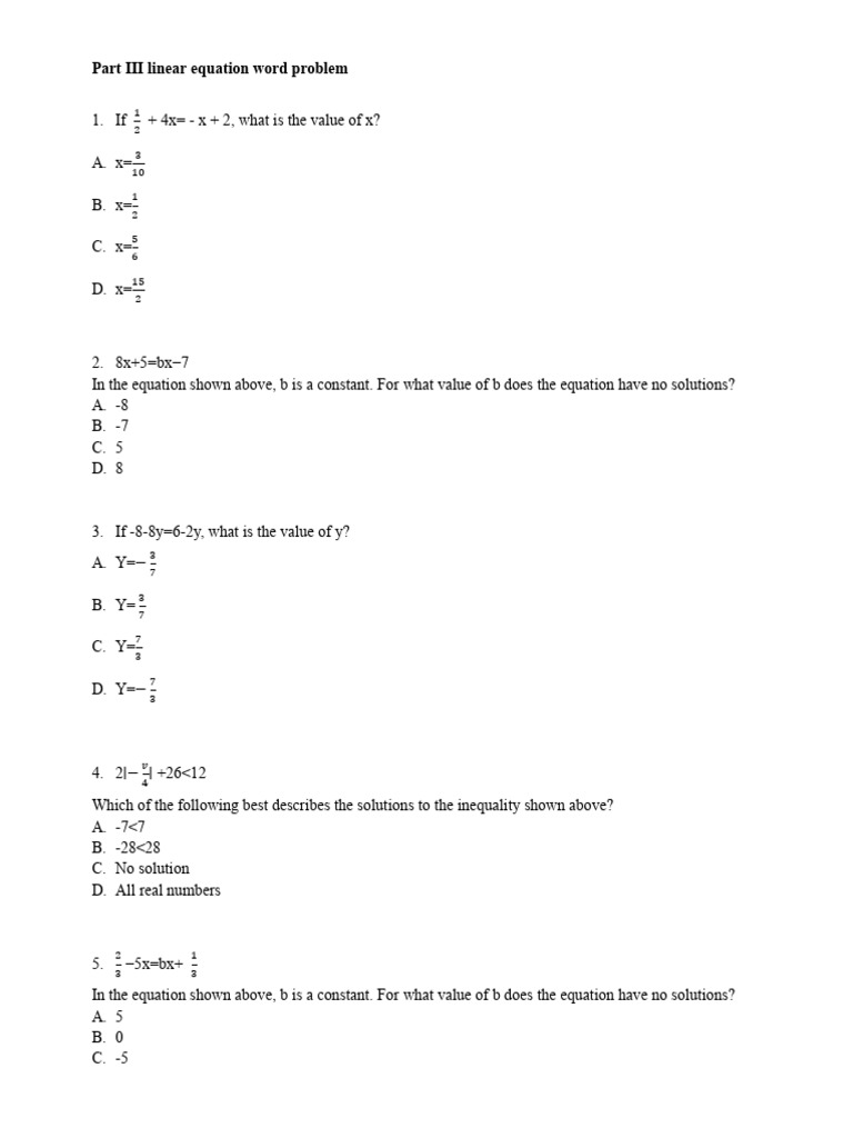 Linear Word Problem | PDF | Equations | Mathematical Objects