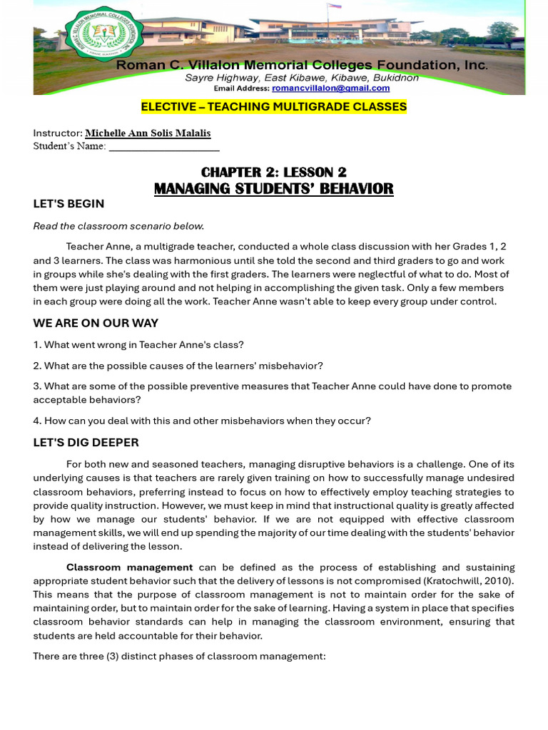Elective Chapter2 Lesson2 | PDF | Learning | Classroom Management