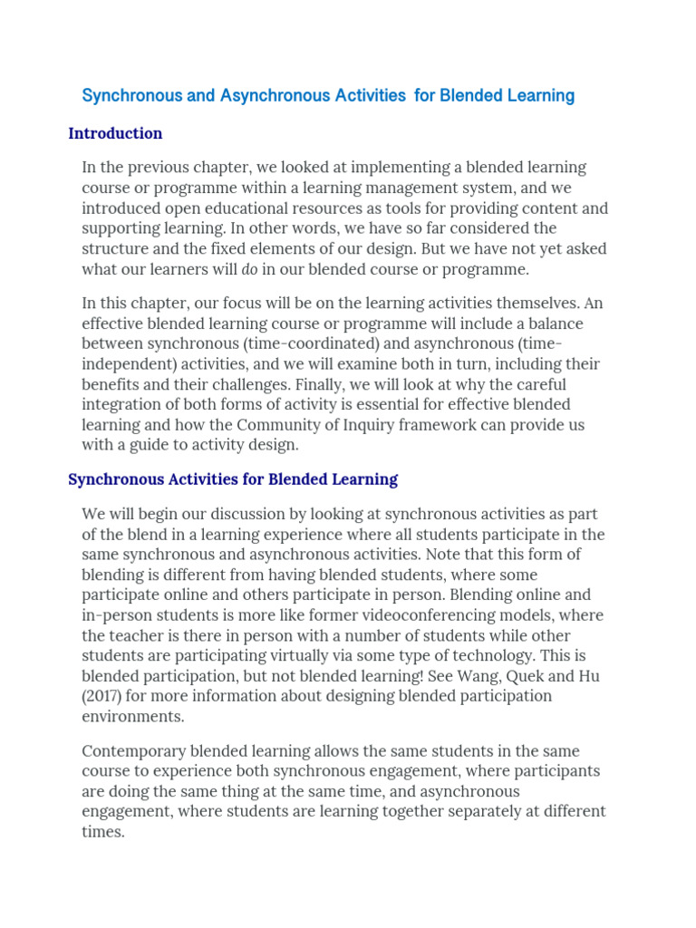 Synchronous and Asynchronous Activities | PDF | Learning | Educational Technology