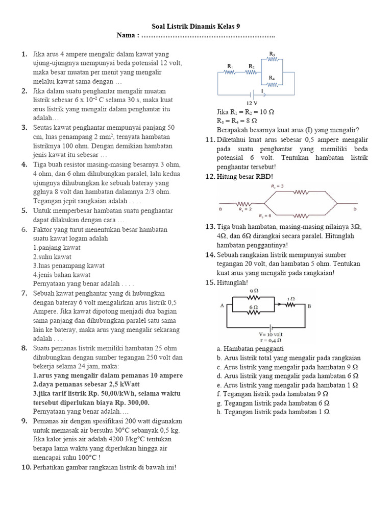 Soal Listrik Dinamis Kelas 9 | PDF