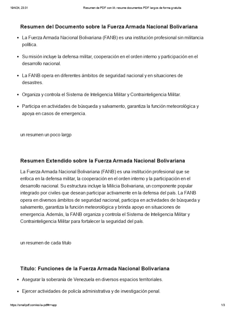 Resumen de PDF Con IA - Resume Documentos PDF Largos de Forma Gratuita | PDF | Militar | Gobierno