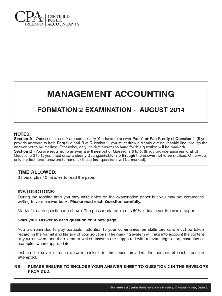 f2 - MGMT Accounting August 2014 | Download Free PDF | Management ...