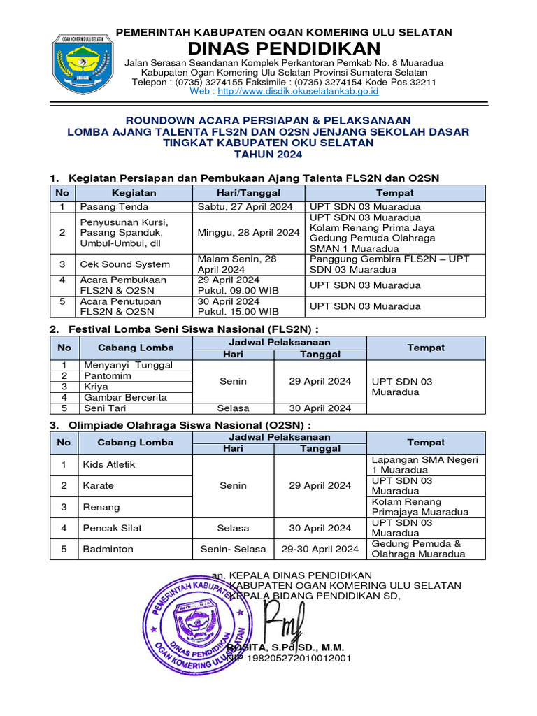 Roundown Pelaksanaan Ajang Talenta FLS2N & O2sn Tingkat Kabupaten Tahun ...