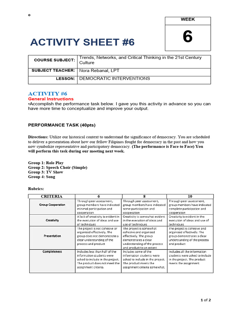 Actsheetwk6 L6 | PDF