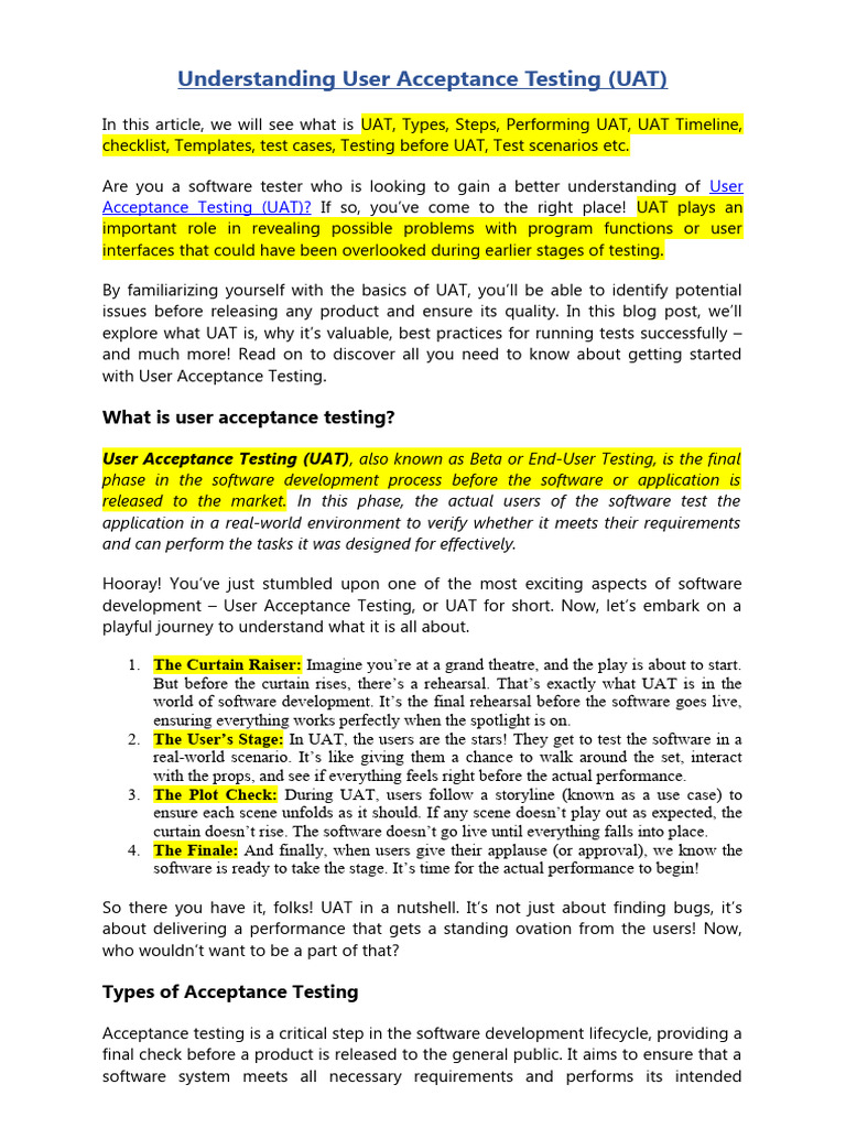Understanding User Acceptance Testing | PDF | Software Testing ...