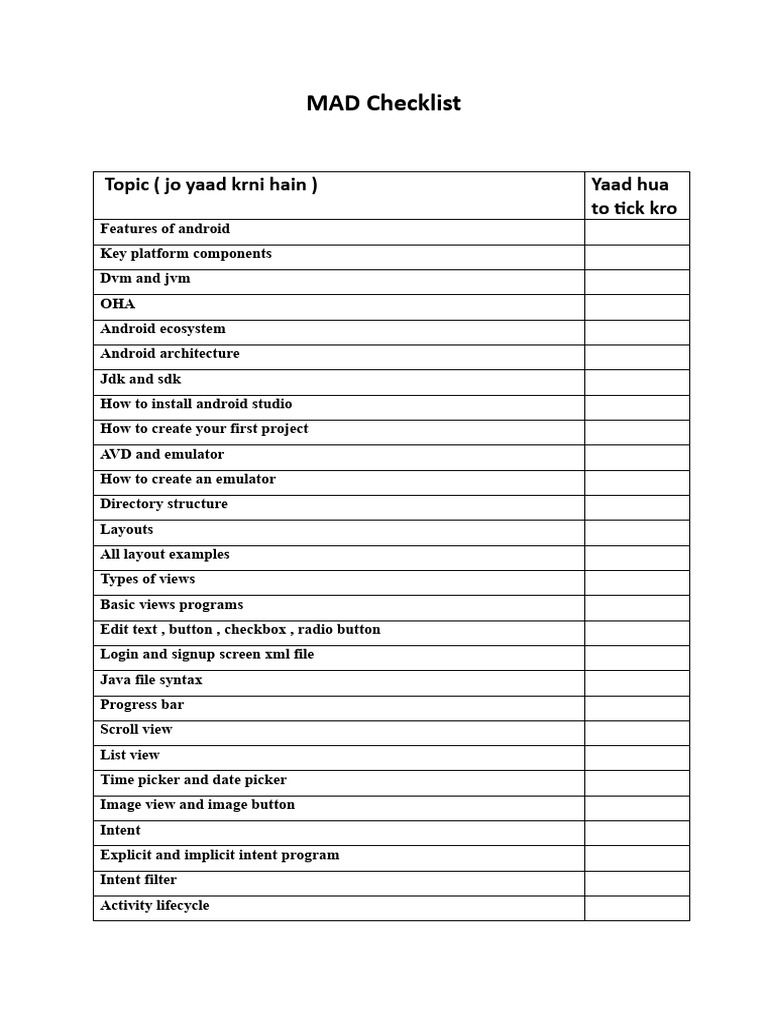 MAD Checklist | PDF