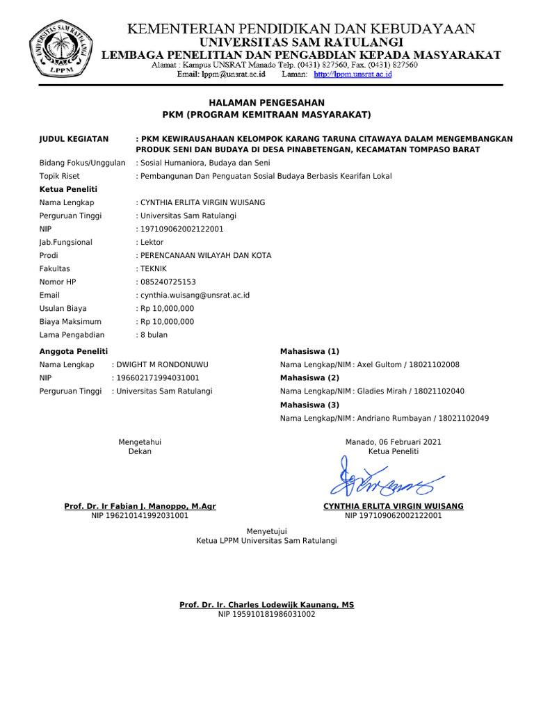 Lembar Pengesahan - PKM | PDF