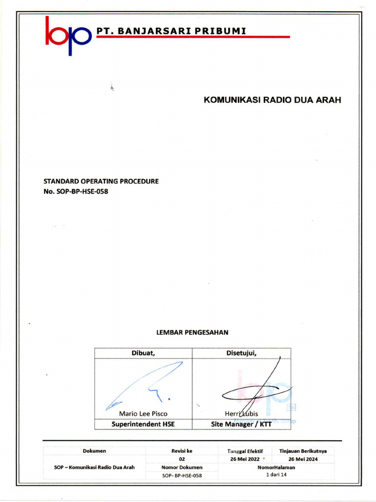SOP-BP-HSE-058 Radio Komunikasi Dua Arah - Rev.02 | PDF