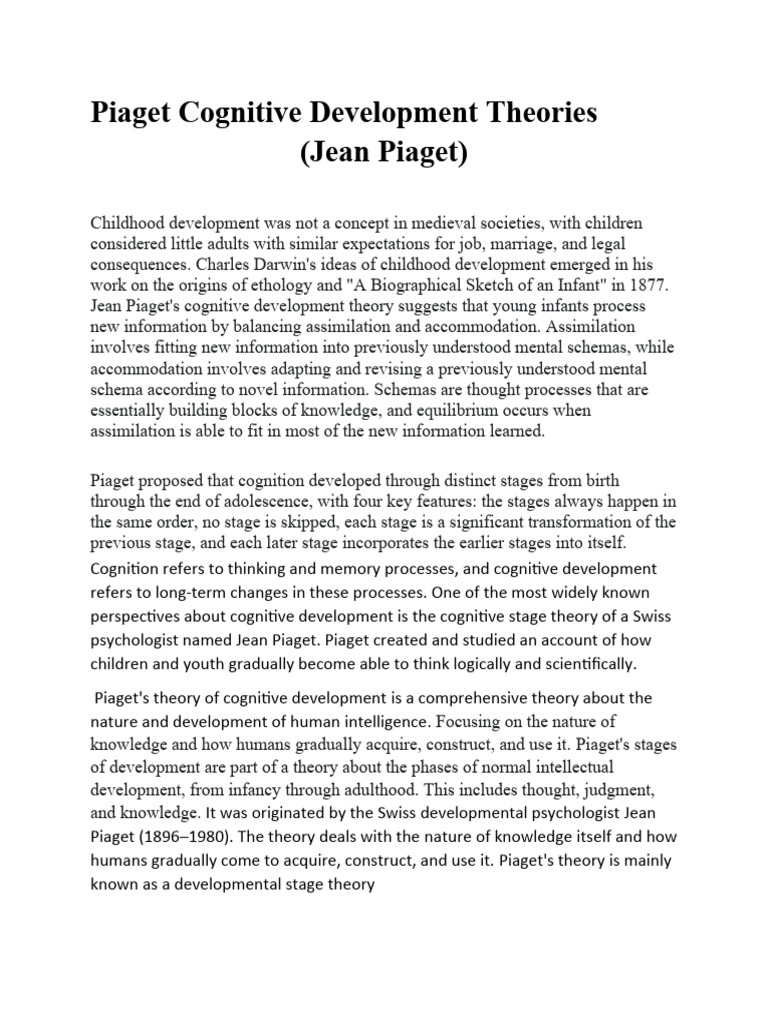 Piaget Cognitive Development Theories Group Work Handouts | PDF ...
