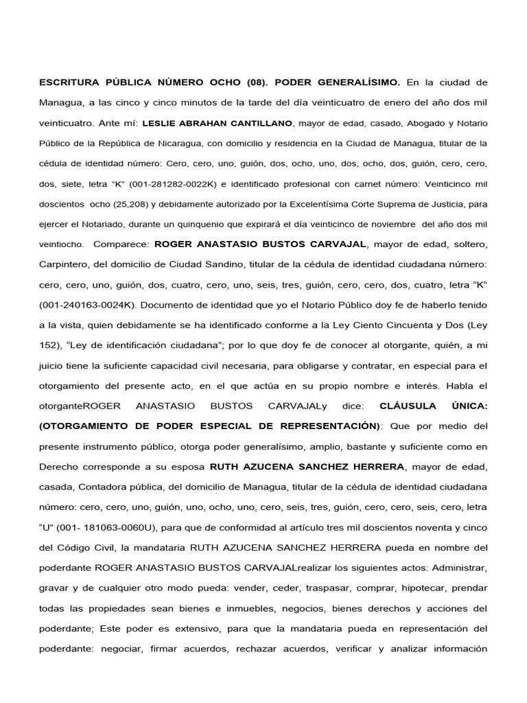 Esc. Numero 08-Poder Generalisimo-2024 | PDF | Documento de identidad | Mediación
