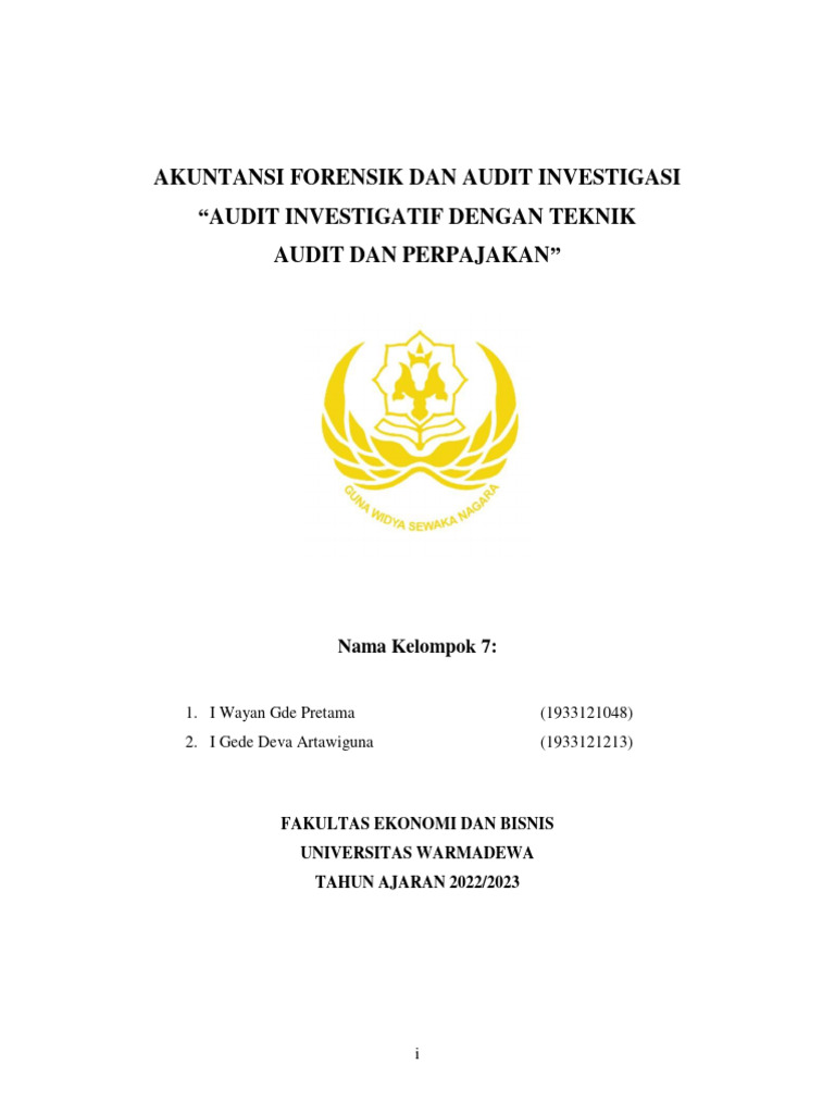 Kelompok 7 - Audit Invetigasi Dengan Teknik Audit Dan Perpajakan | PDF
