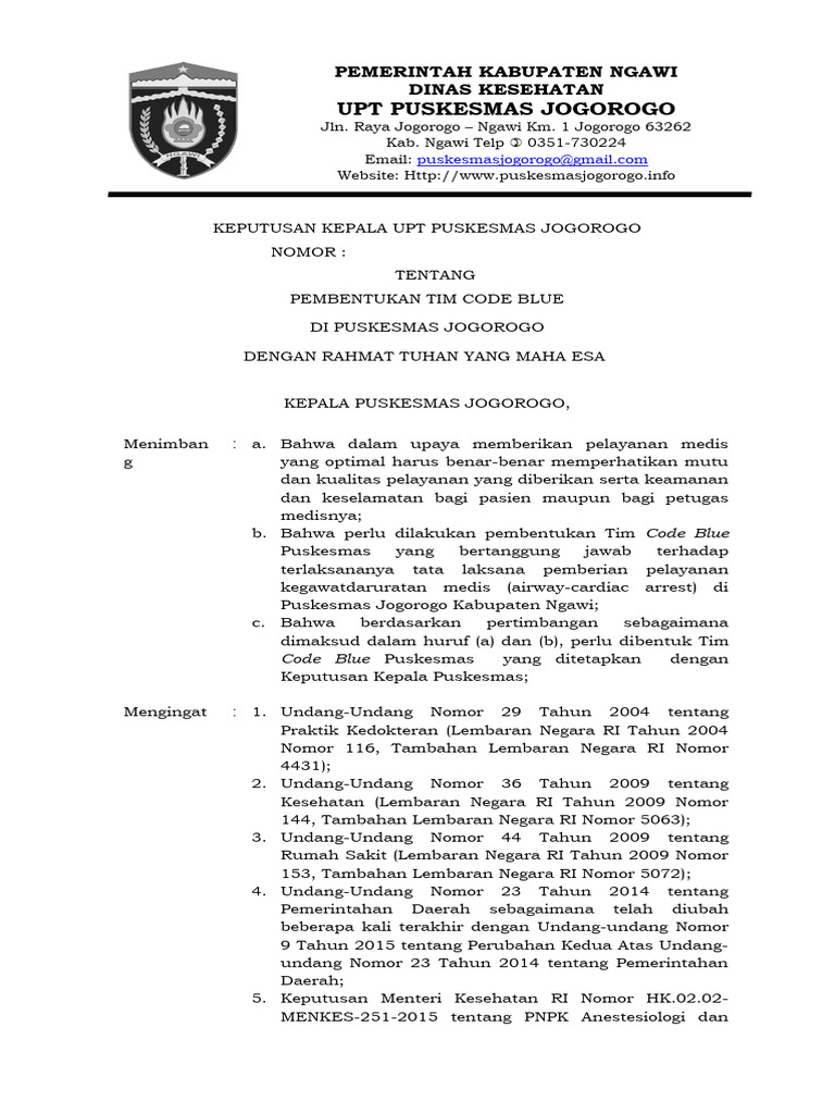 SK Tim Code Blue PKM Jogorogo | PDF