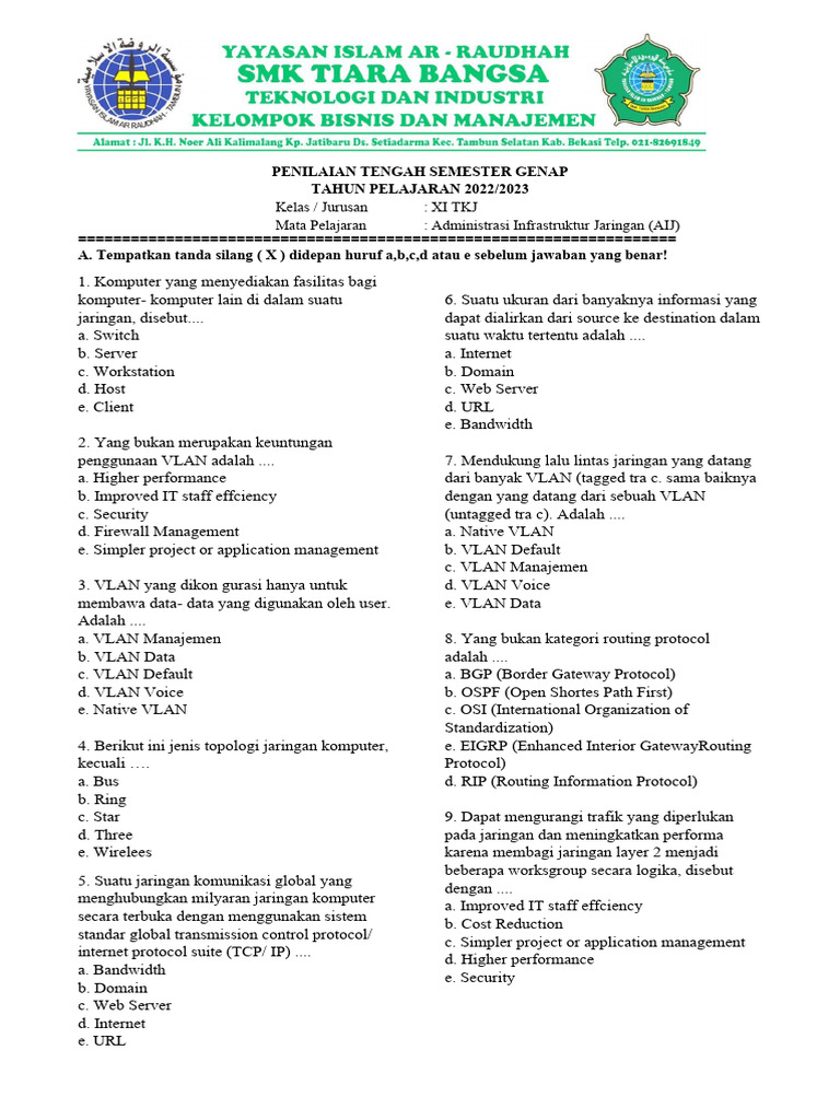 Soal AIJ PTS Semester Genap 2023 Kelas IX Siswa | PDF