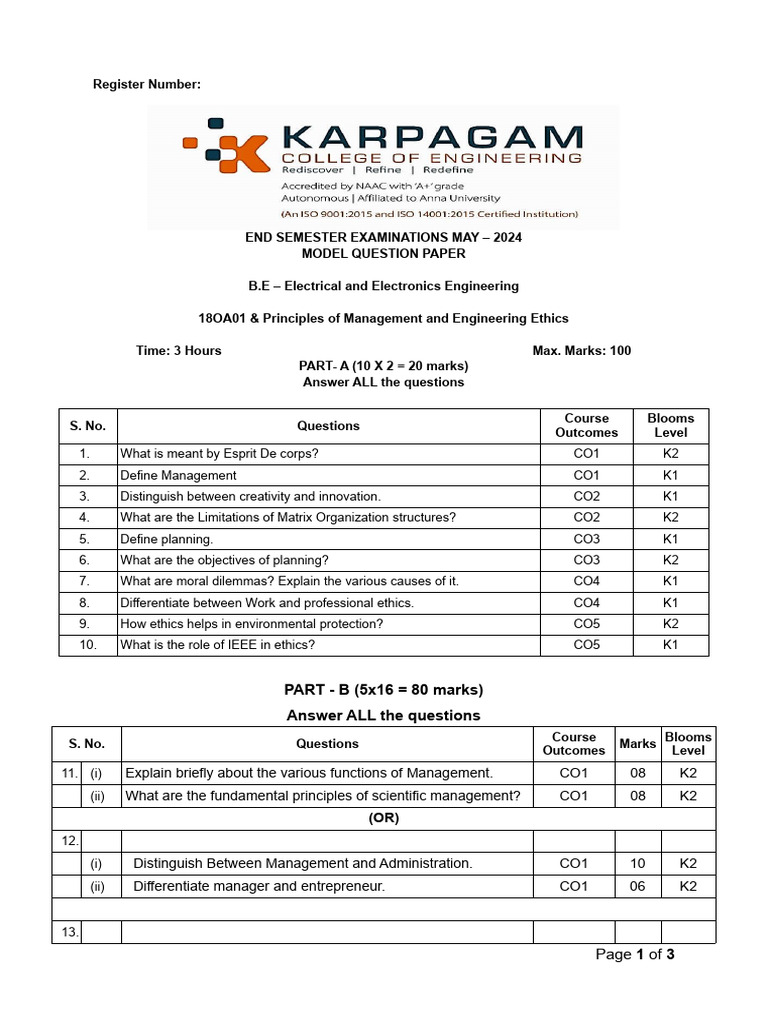 18OA01-POME MODEL QP | PDF | Engineering | Cognition