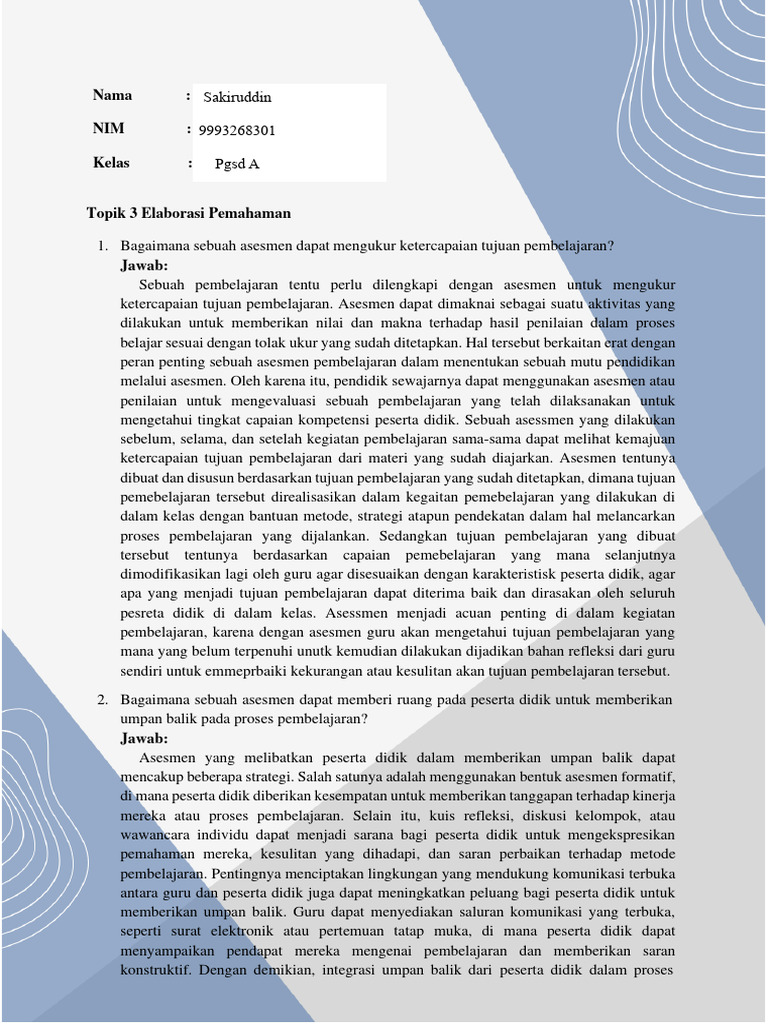 Topik 3 Elaborasi Pemahaman PPDP-Sakiruddin | PDF | Karier & Perkembangan | Seni
