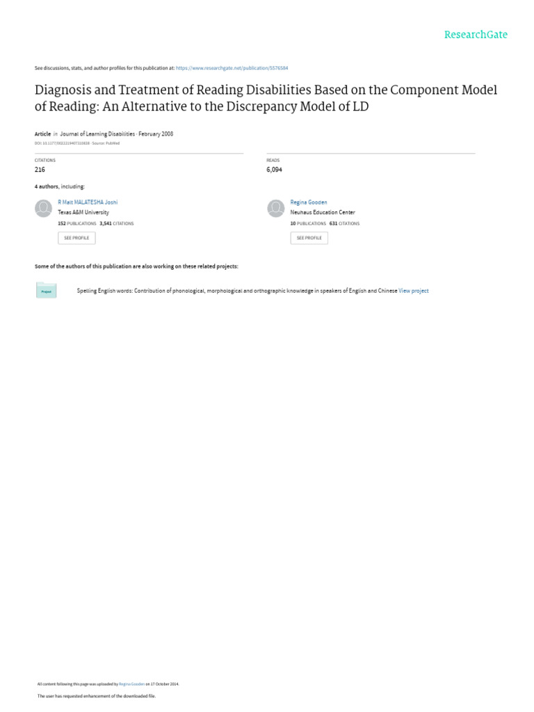 Reading Disabilities: Component Model Approach | PDF | Reading ...