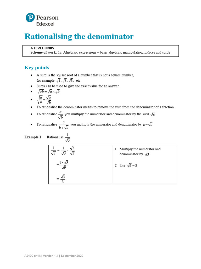 Example 14 Chapter 1 Rationalising the Denominator | PDF | Mathematics | Mathematical Concepts
