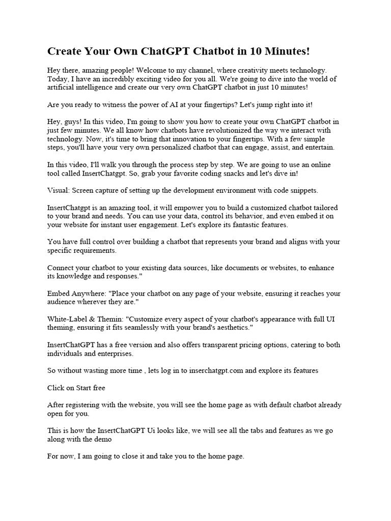 Create Your Own ChatGPT Chatbot in 10 Minutes | PDF | Cyberspace ...