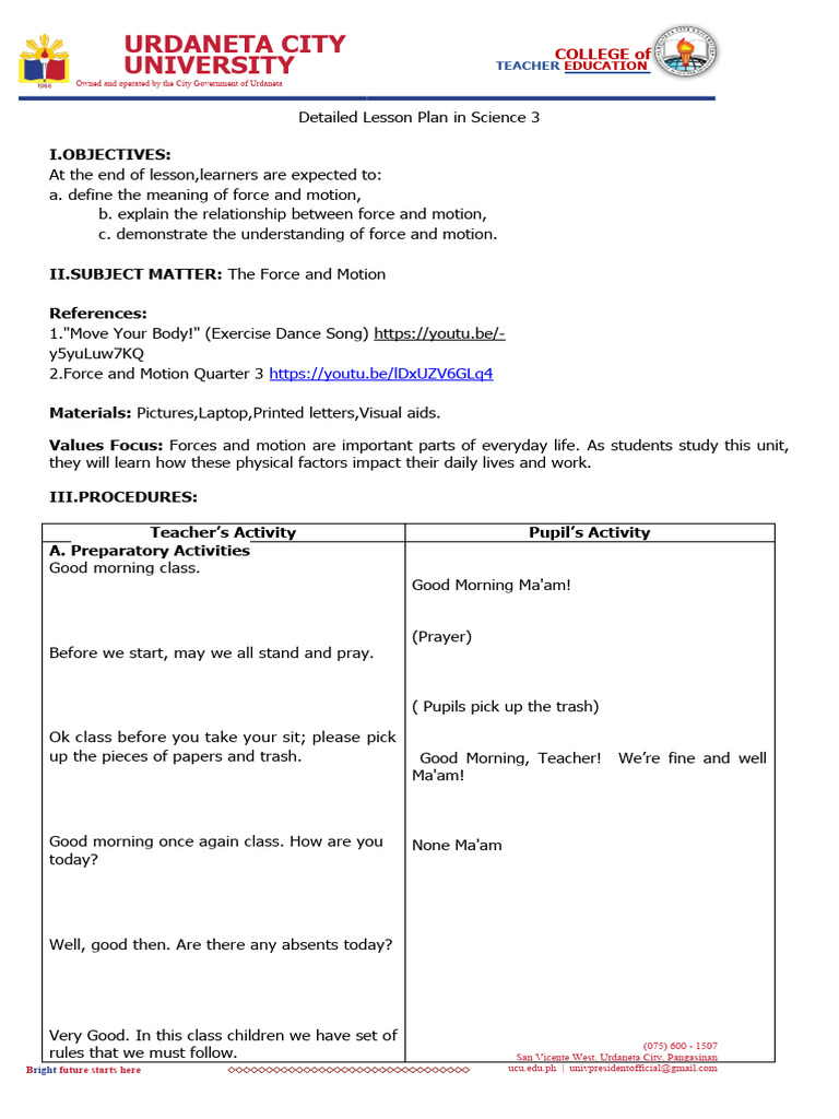 Science Lesson Plan | PDF | Force | Lesson Plan