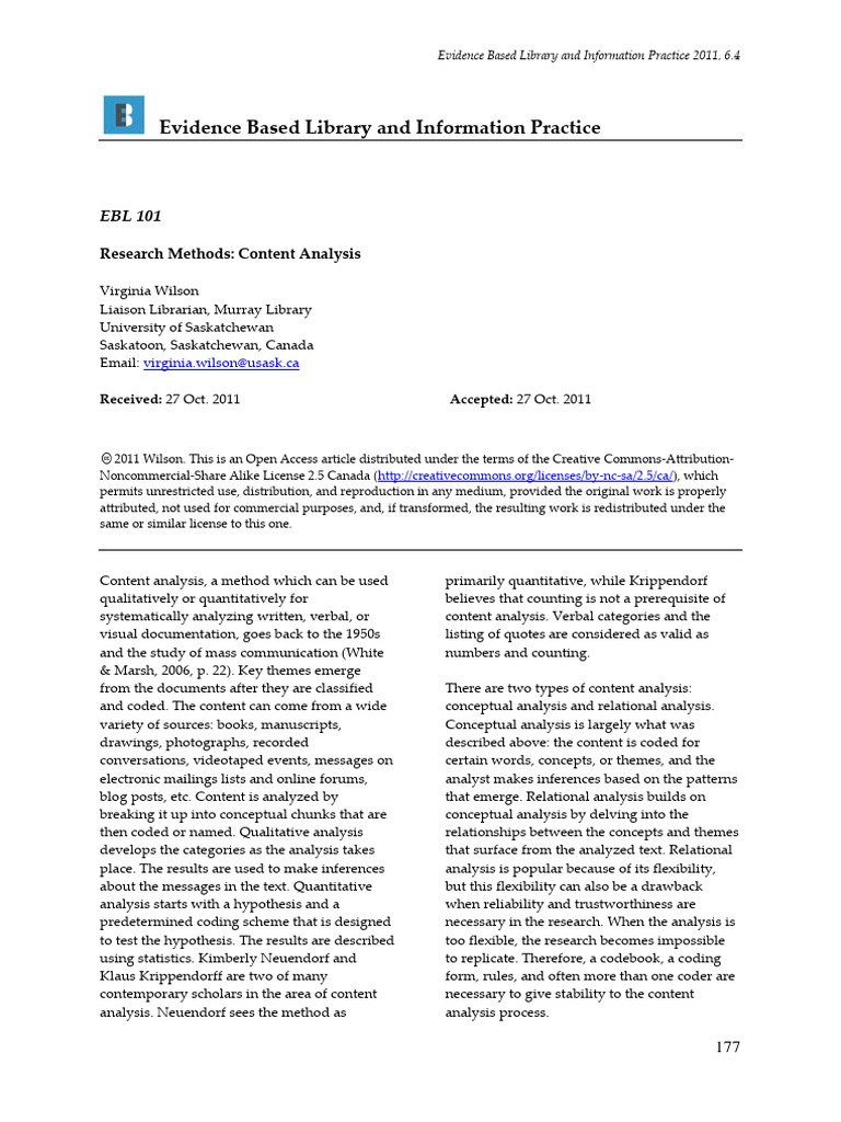 Research Methods Content Analysis Pdf Evidence Cognition