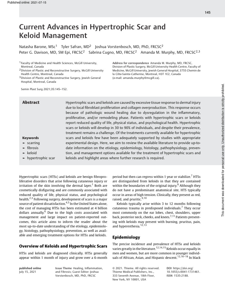 Current Advances in Hypertrophic Scar and Keloid Management | PDF ...