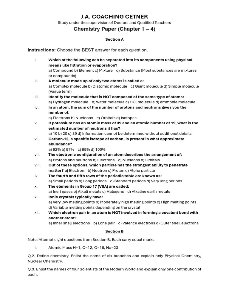 Chemistry Paper | PDF | Molecules | Chemistry