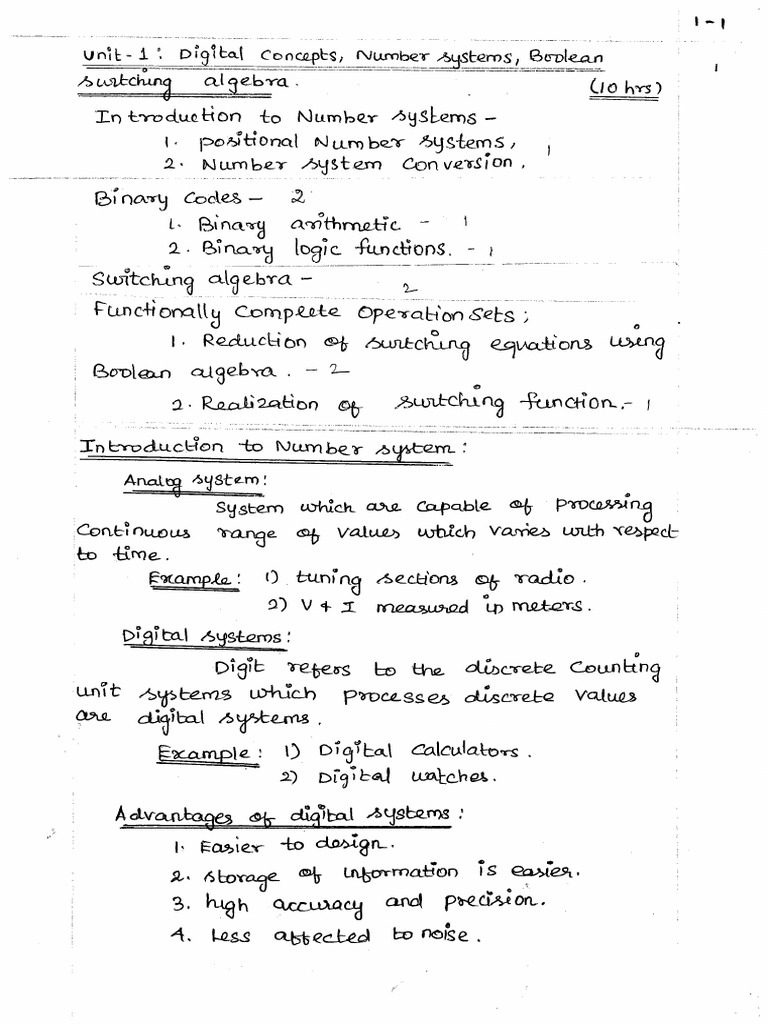 Unit 1 - Digital Concepts, Number Systems, Boolean | PDF