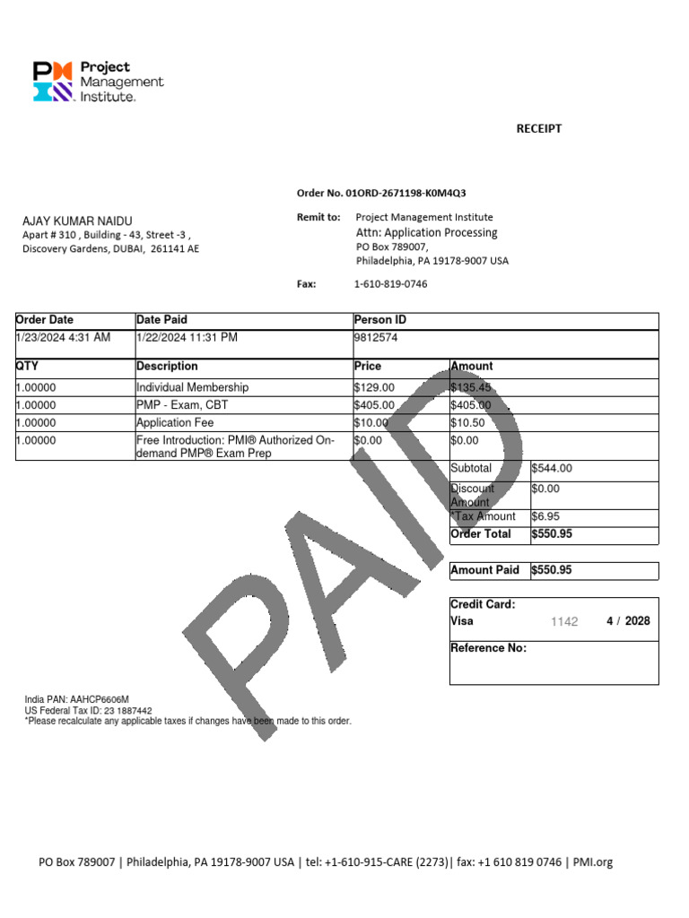 Order Receipt | PDF | Payments