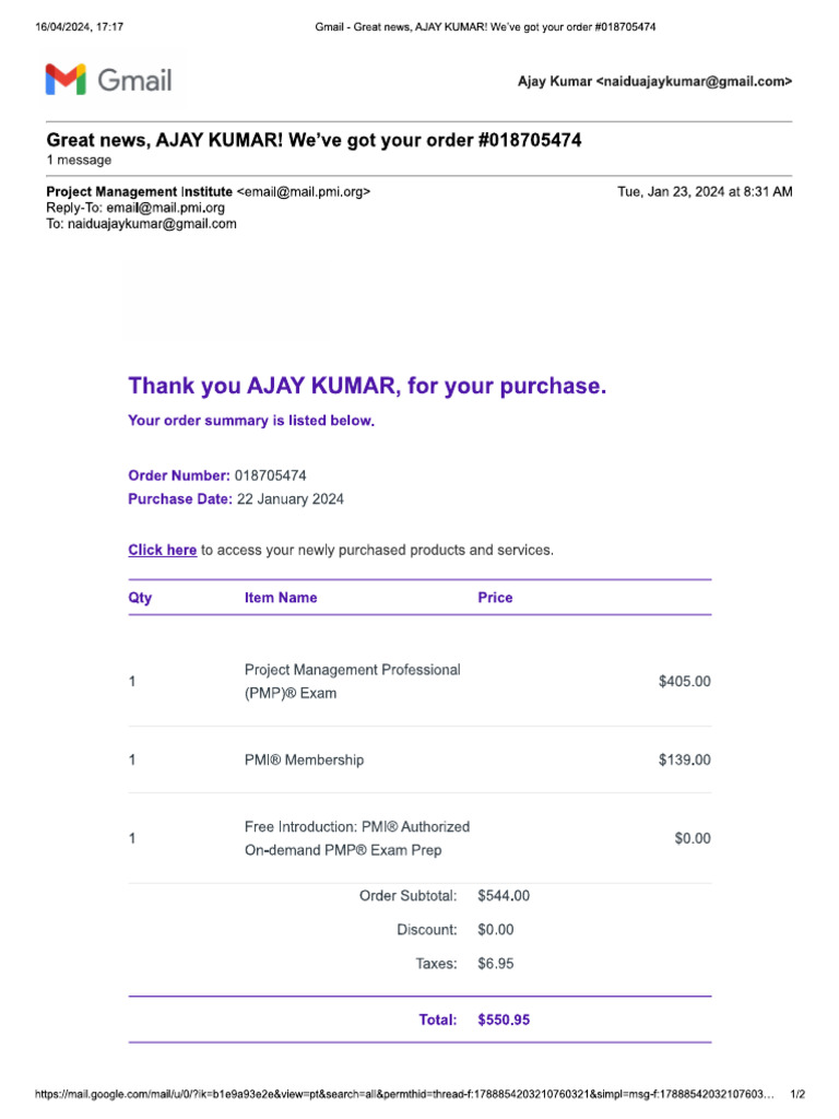 PMI Invoice Copy 018705474 | PDF