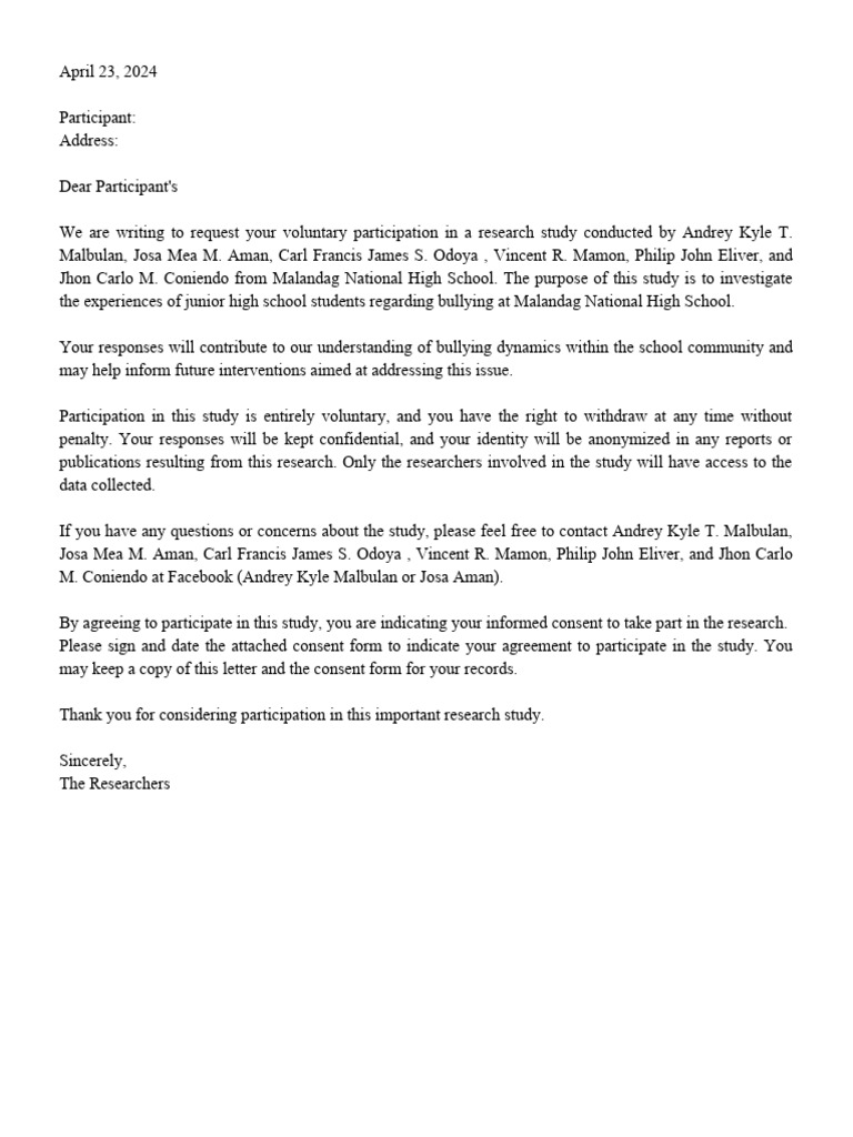 Letter of Concent1 | PDF | Wellness