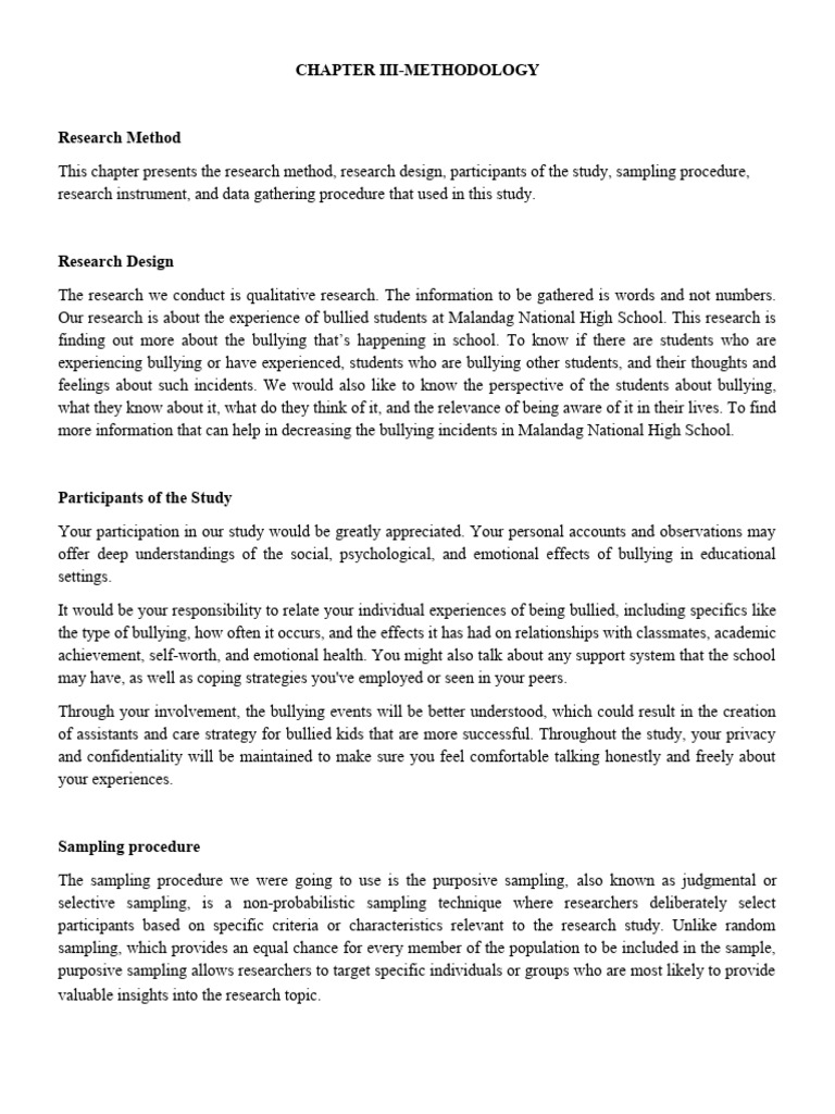 Chapter III Methodology | PDF | Qualitative Research | Bullying