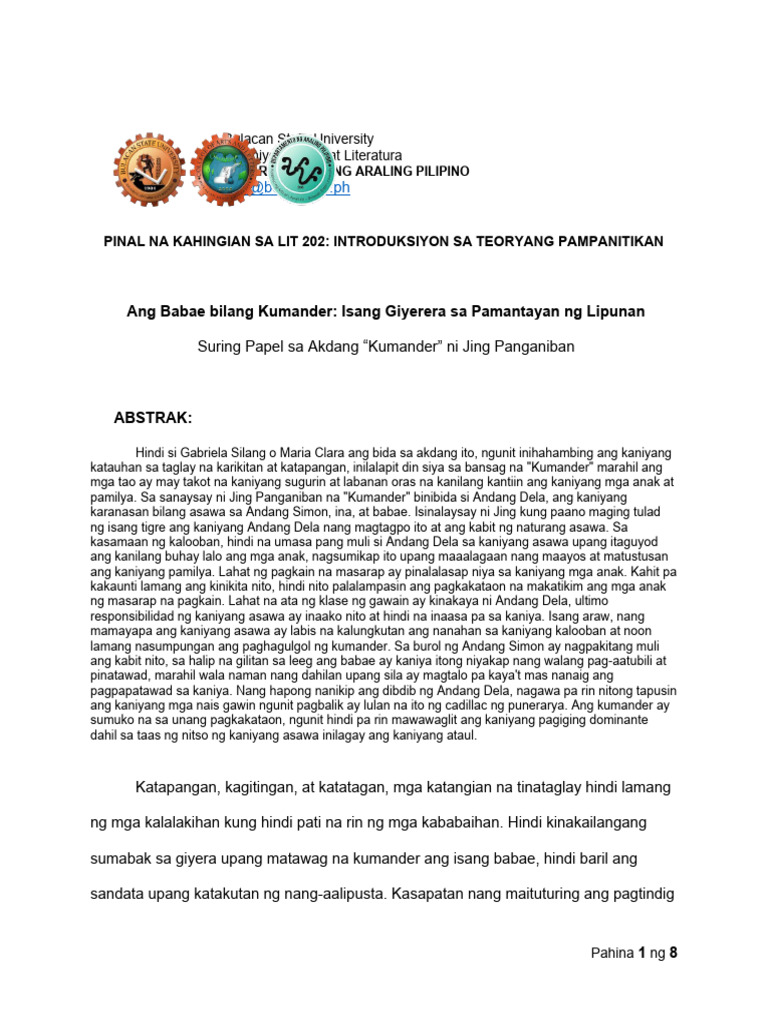 Ang Babae Bilang Kumander Isang Giyerera Sa Pamantayan NG Lipunan | PDF