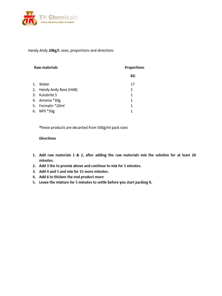 Handy Andy Cleaner Formulation Guide | PDF