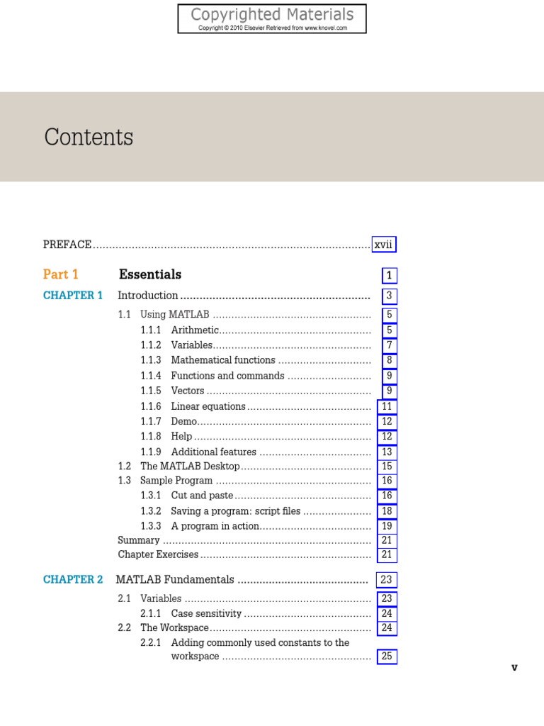 Toc Pdf Matrix Mathematics Matlab 