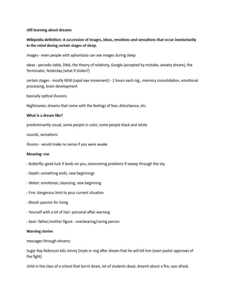 Dreams - Presentation Notes | PDF