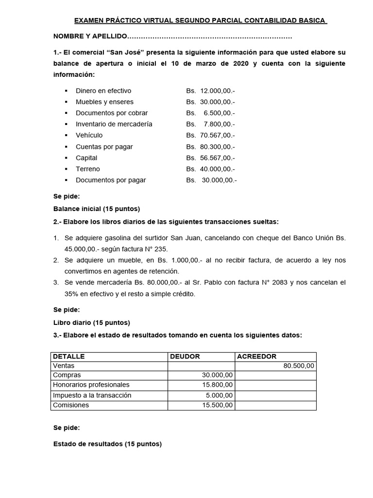 Examen Practico Segundo Parcial Contabilidad Básica | PDF | Negocios económicos | Business