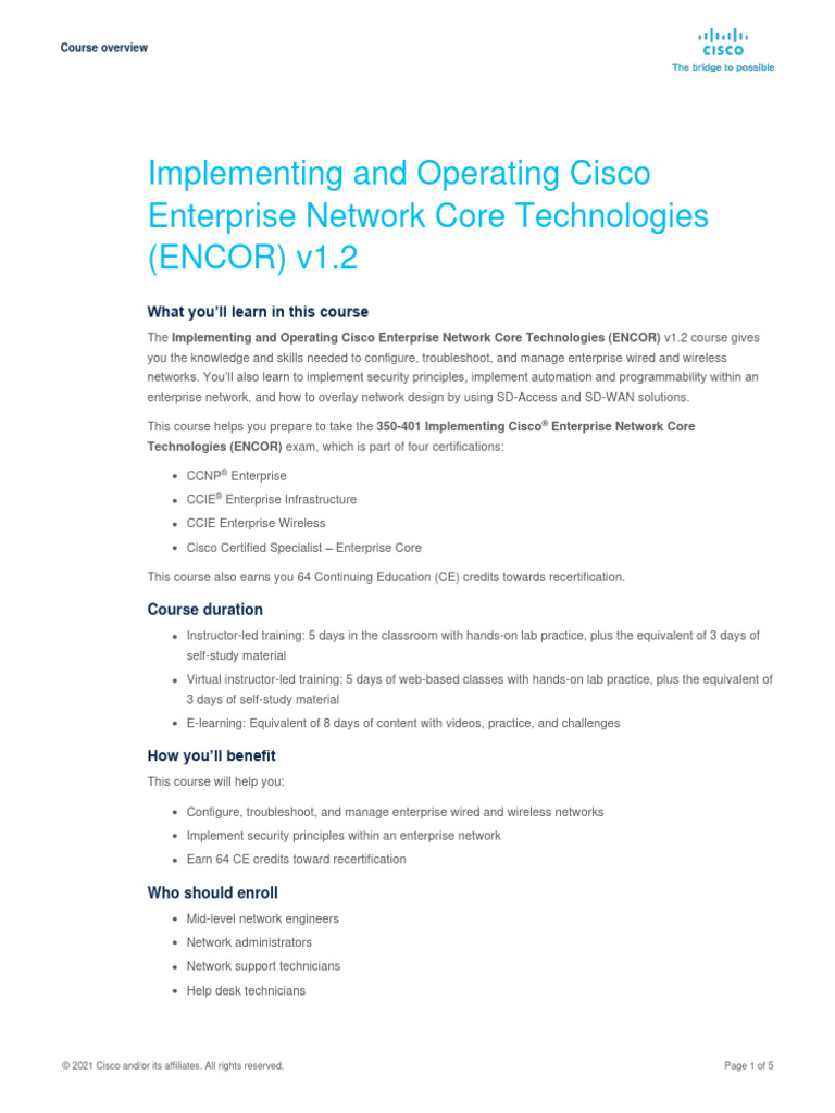 Implementing and Operating Cisco Enterprise Network Core Technologies Encor | PDF | Computer ...