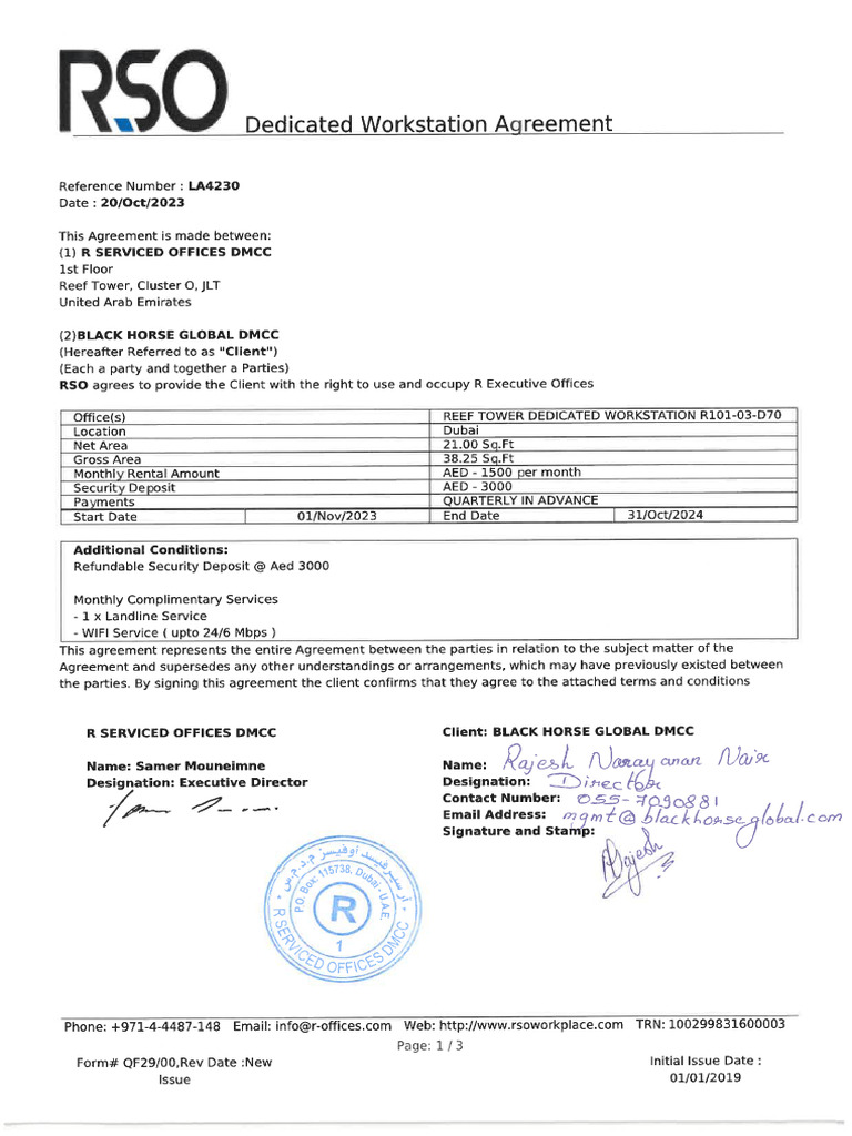 Lease Agreement - RSO - BLACK HORSE - 1st Nov 2023 To 31st Oct 2024 | PDF