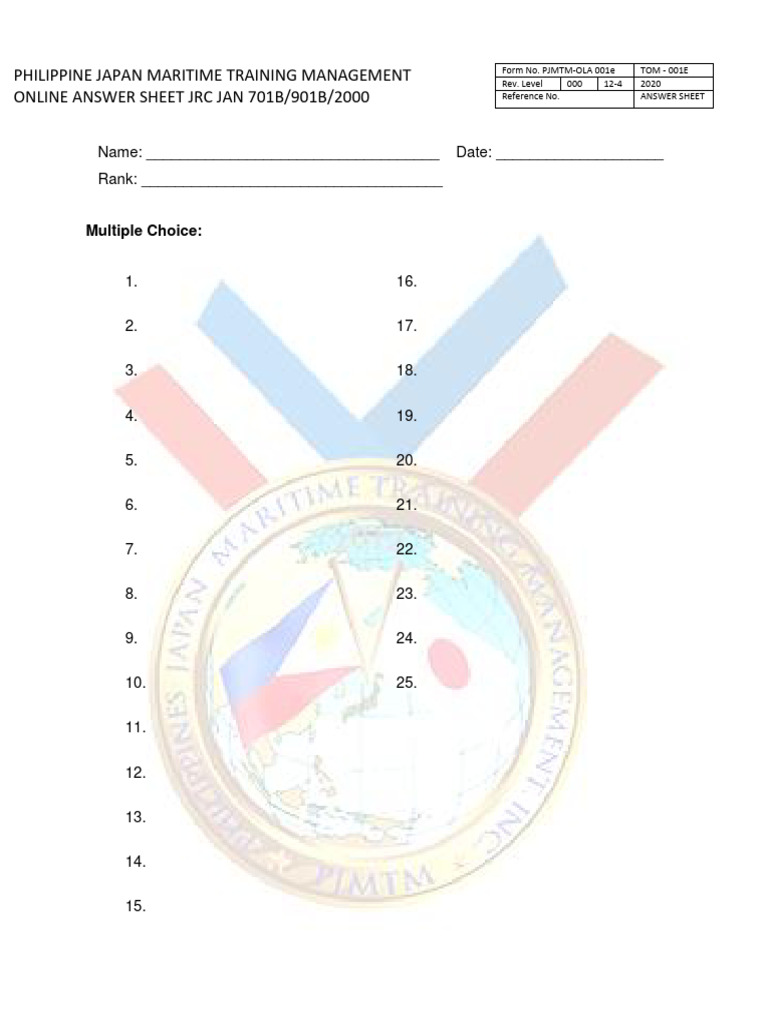JRC B-Series Online Answer Sheet | PDF
