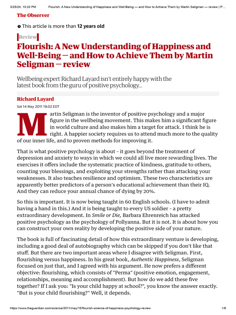 Seligman's Flourish: A Review of Well-Being | PDF | Positive Psychology ...