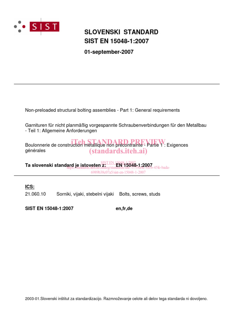 Sist en 15048 1 2007 | PDF | Screw | Steel